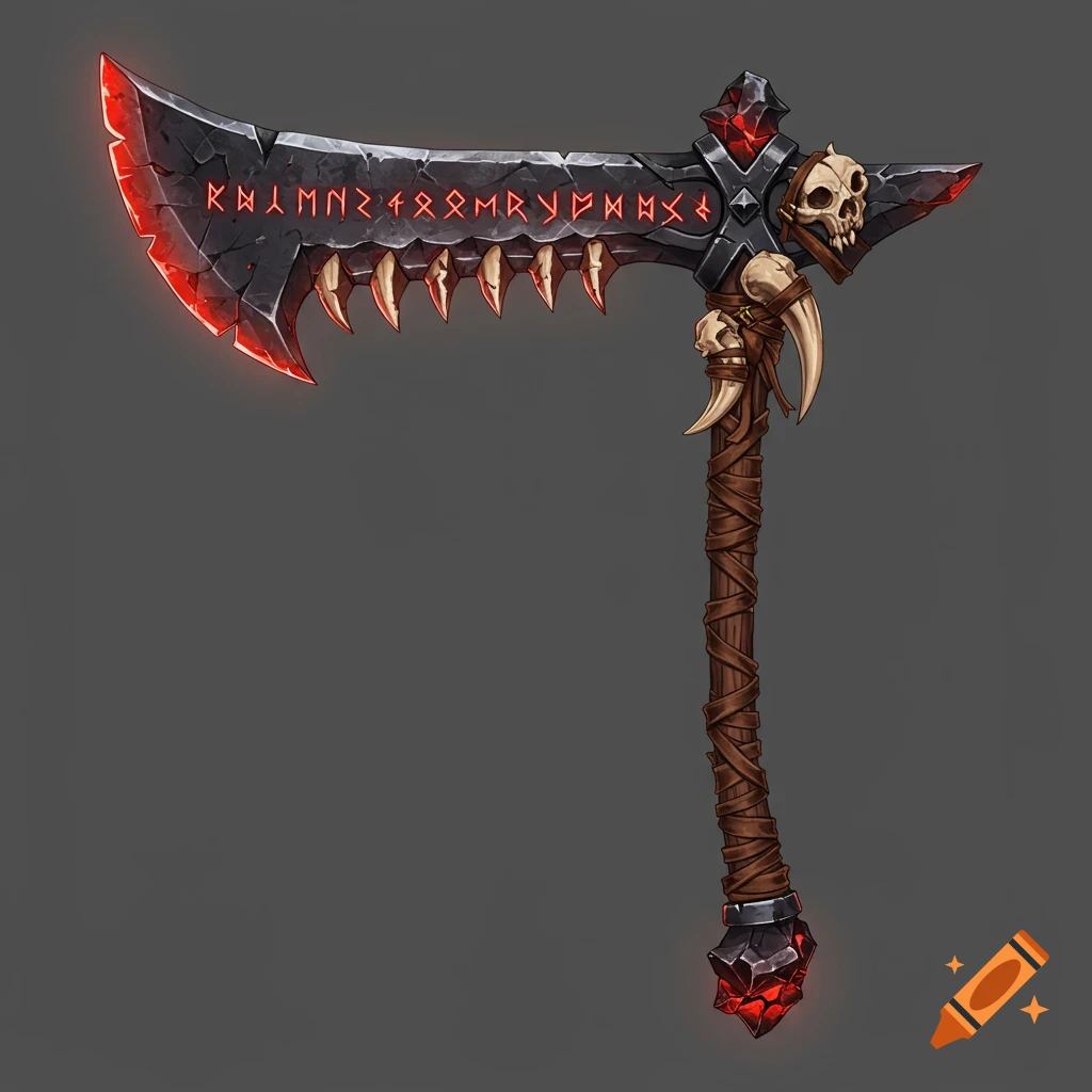 Illustration of a dark fantasy greataxe with a cleaver-like blade ...