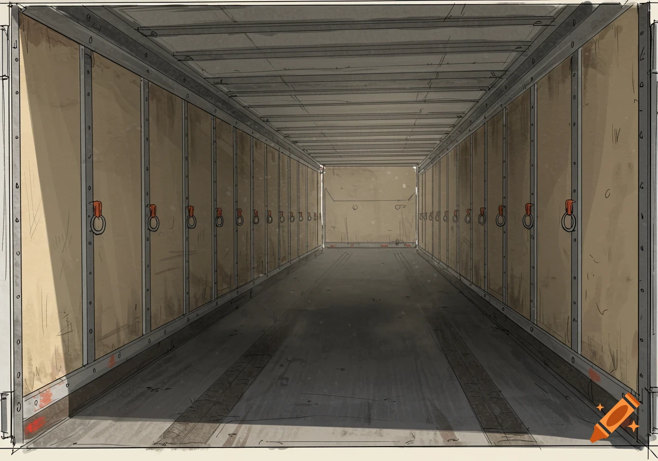 Sketch of the empty interior of a semi-trailer or cargo container with ...