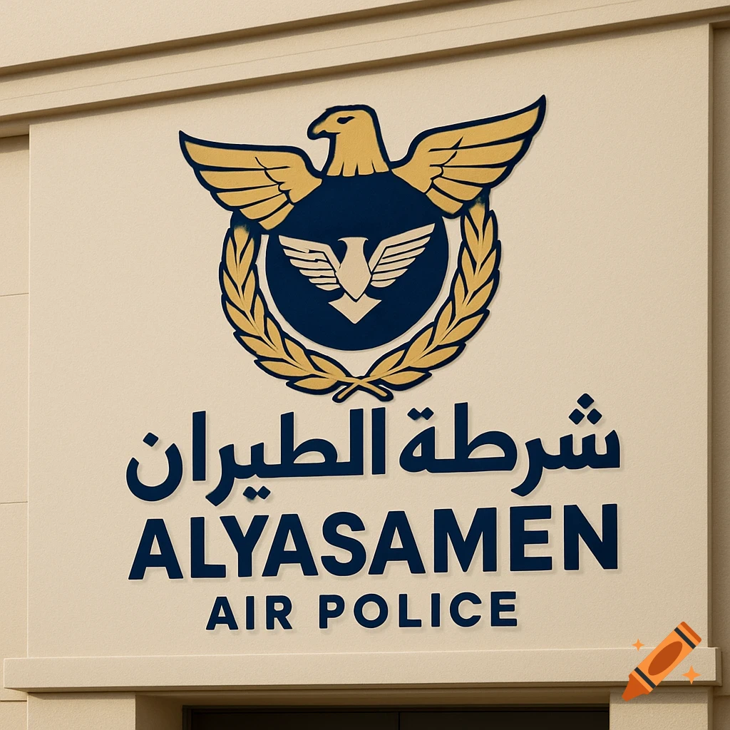 Logo of an eagle above Arabic and English text 'ALYASAMEN AIR POLICE ...