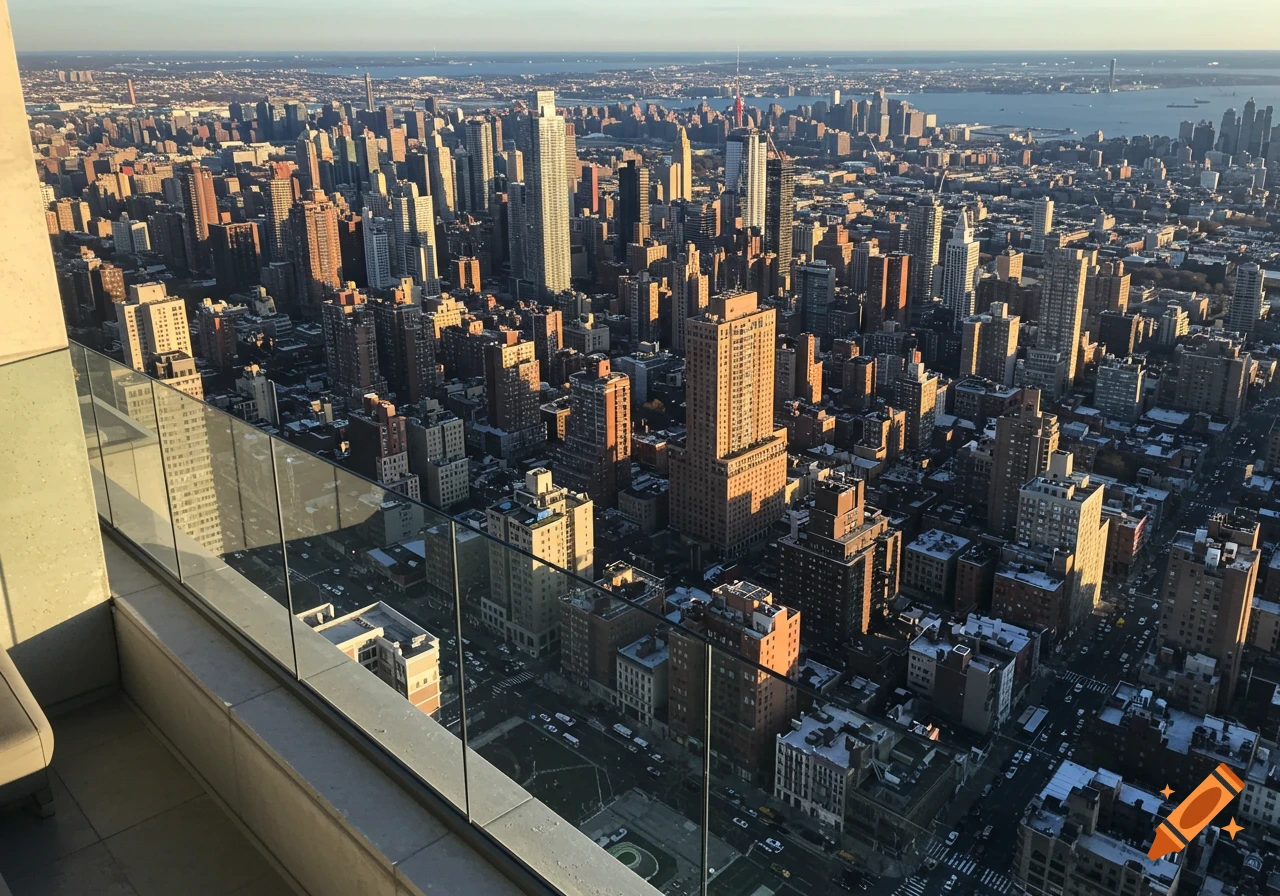 High angle view of a dense cityscape with many tall buildings under a ...