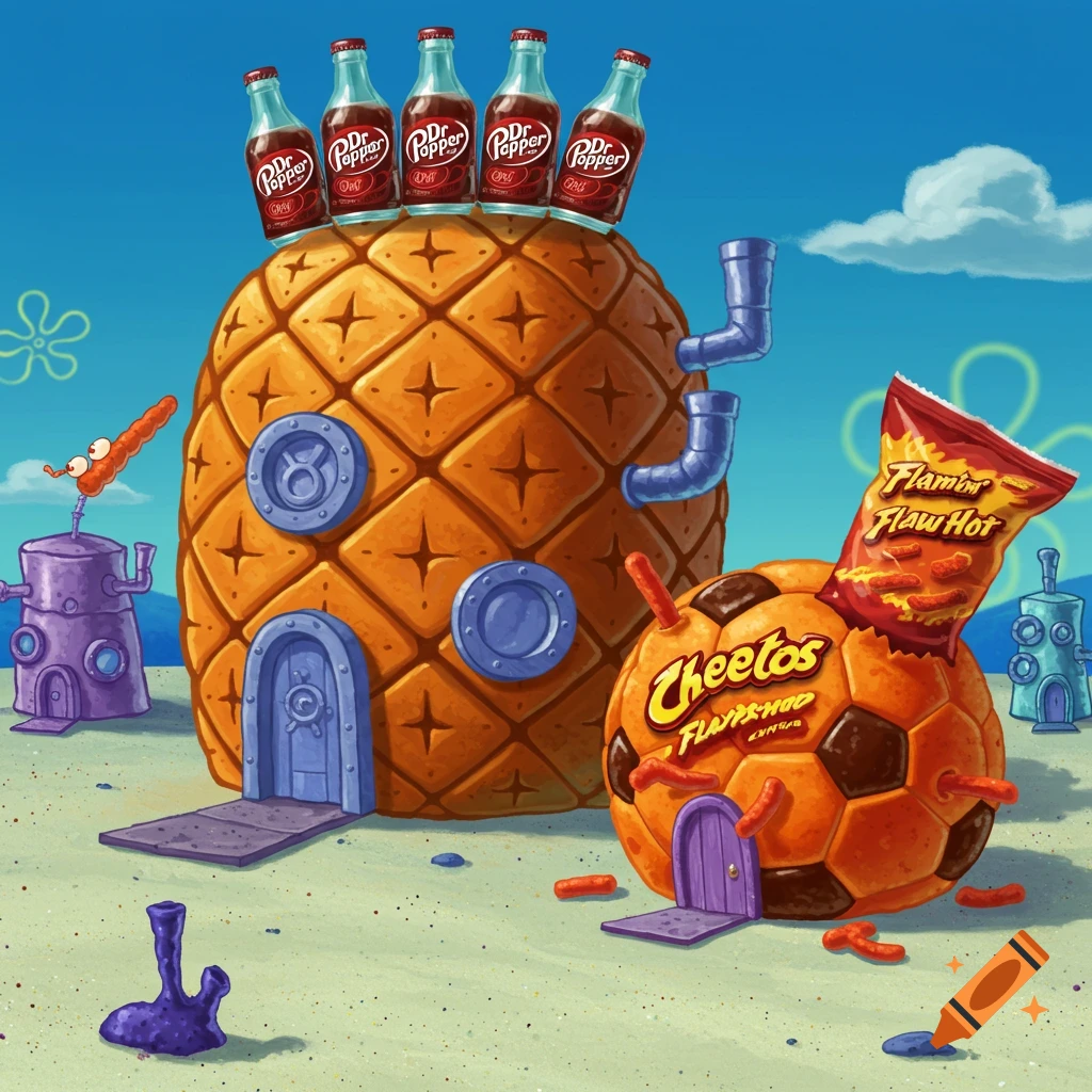 SpongeBob-style underwater scene with houses made from a pineapple ...