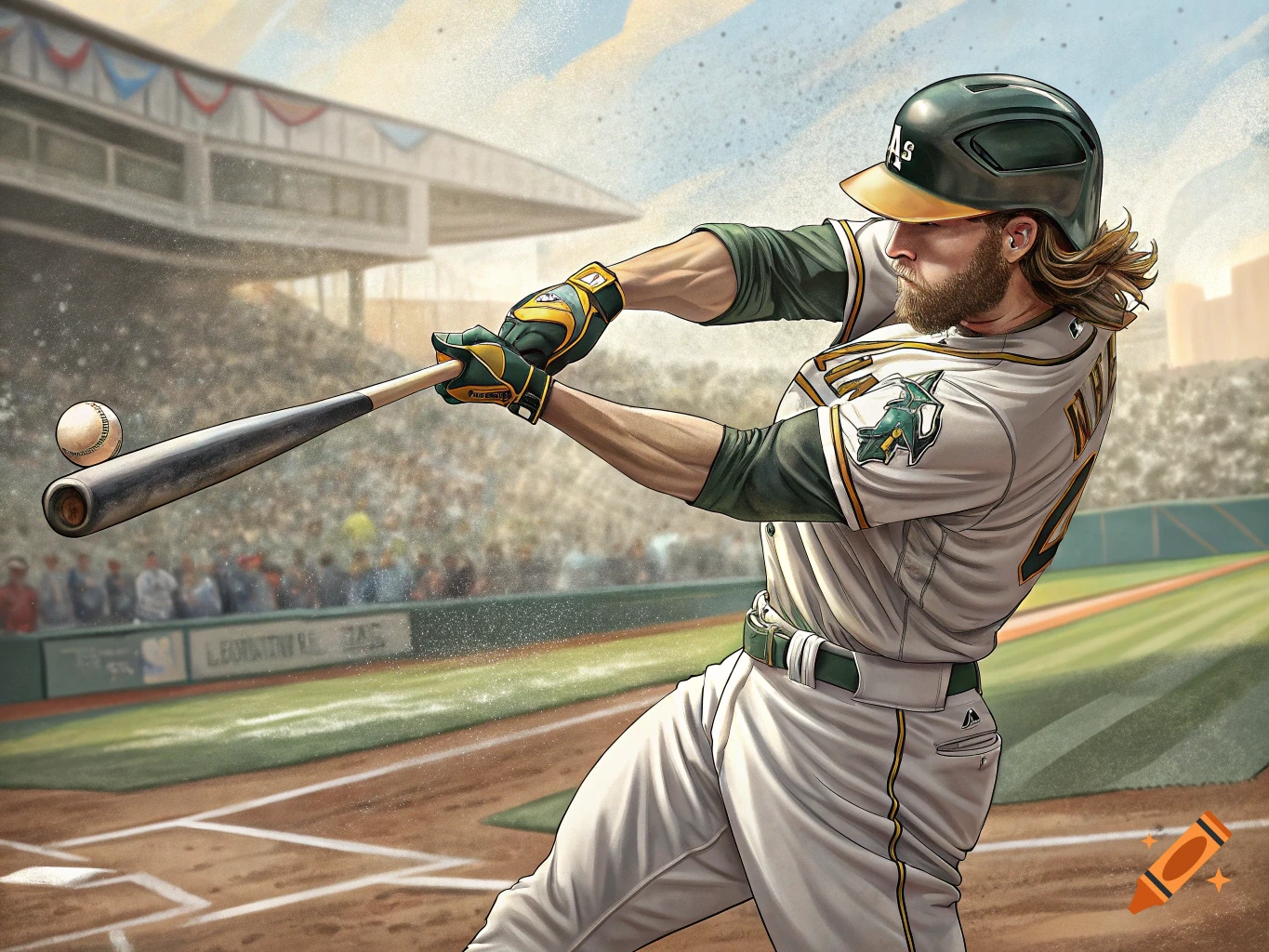 Illustration of a baseball player in uniform swinging a bat at a ...