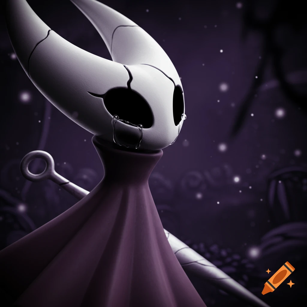 3D render of Hornet from Hollow Knight crying, looking up into the sky ...