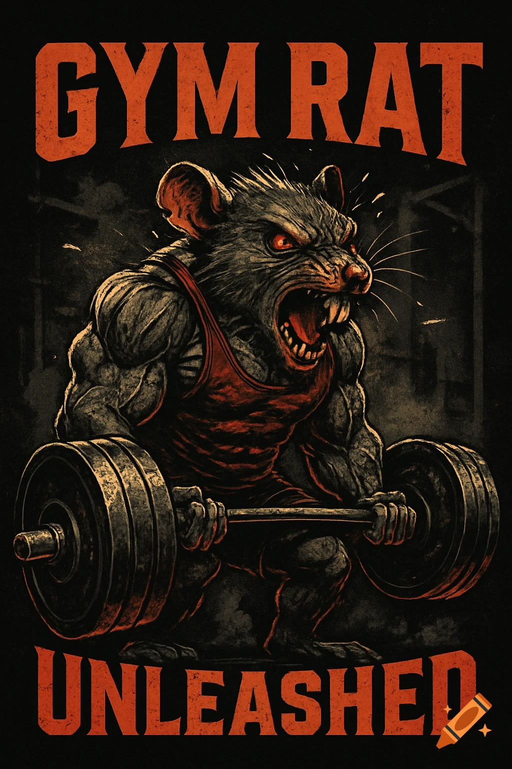 Stylized gritty illustration of a muscular rat lifting a barbell, with ...