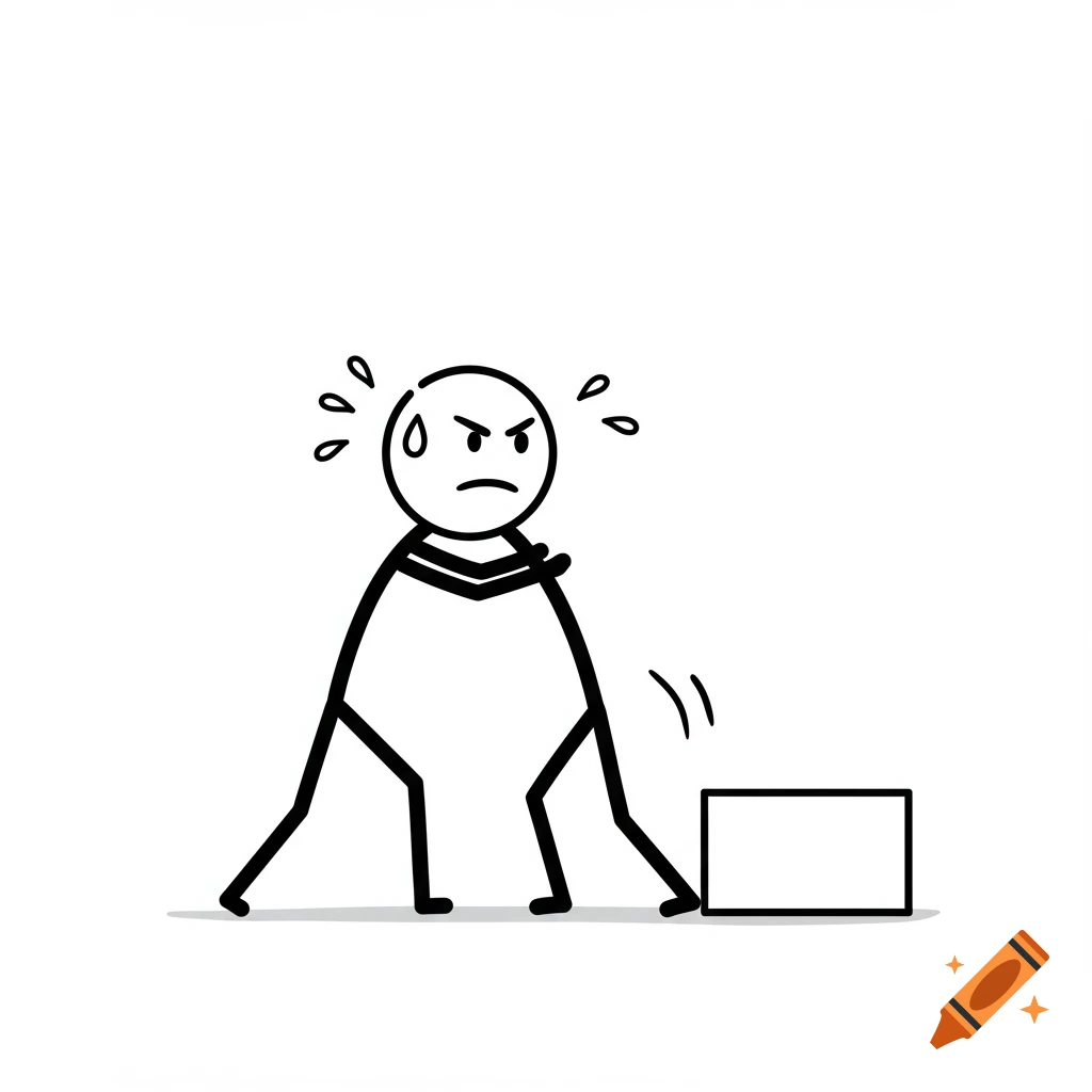Black and white stick figure illustration of a person straining to push ...