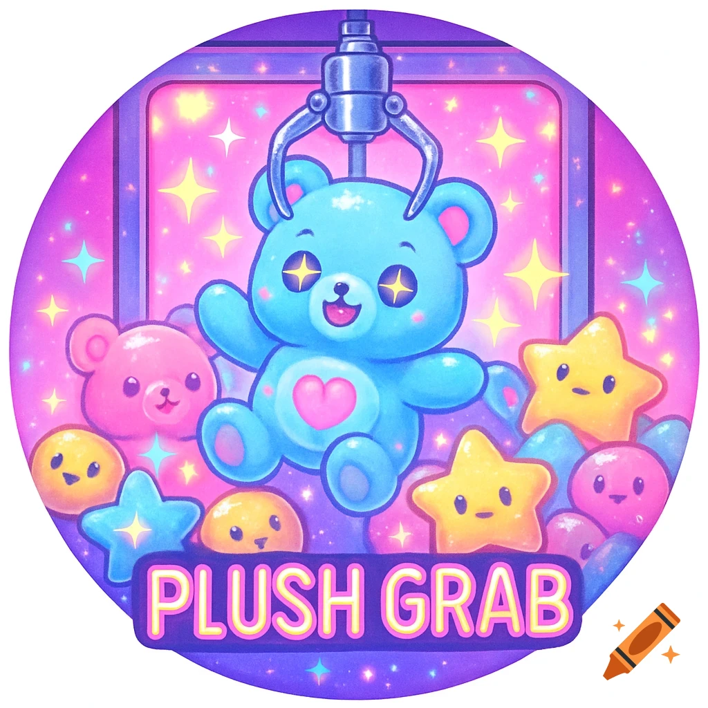 Kawaii style claw machine filled with cute plush toys, sparkly stars ...