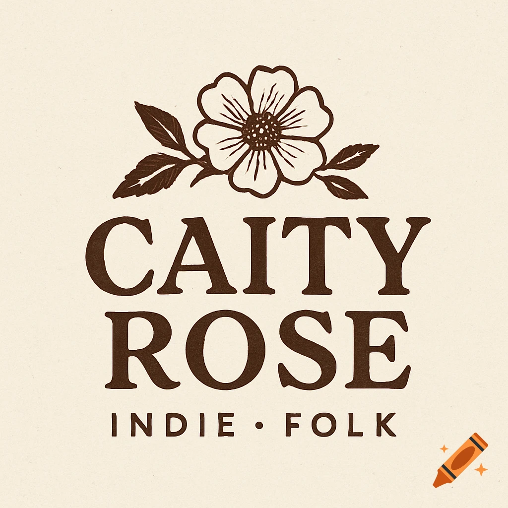 Logo for Caity Rose indie folk artist with flower graphic and text on ...