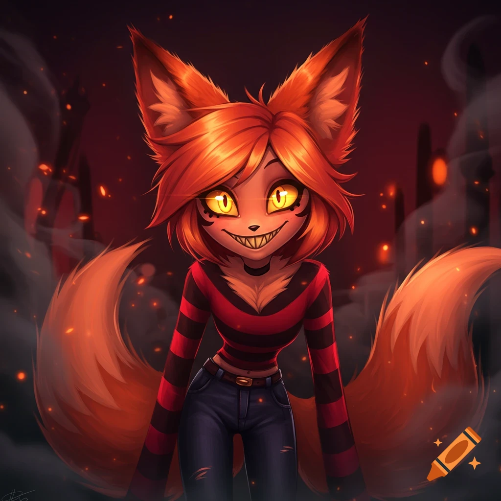 Cartoon furry character with orange fur, sharp teeth, yellow eyes ...