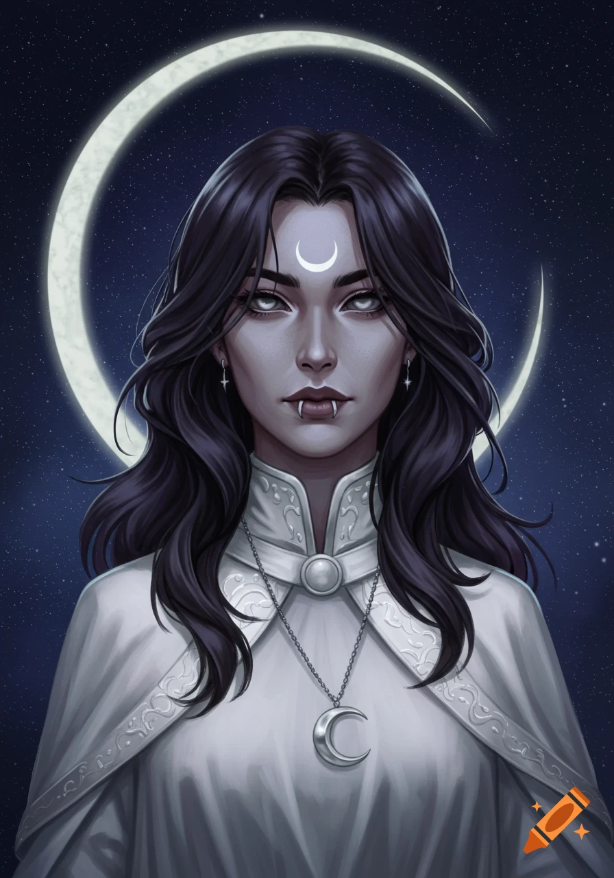 Fantasy portrait of a woman with fangs, pale skin, dark hair, wearing ...