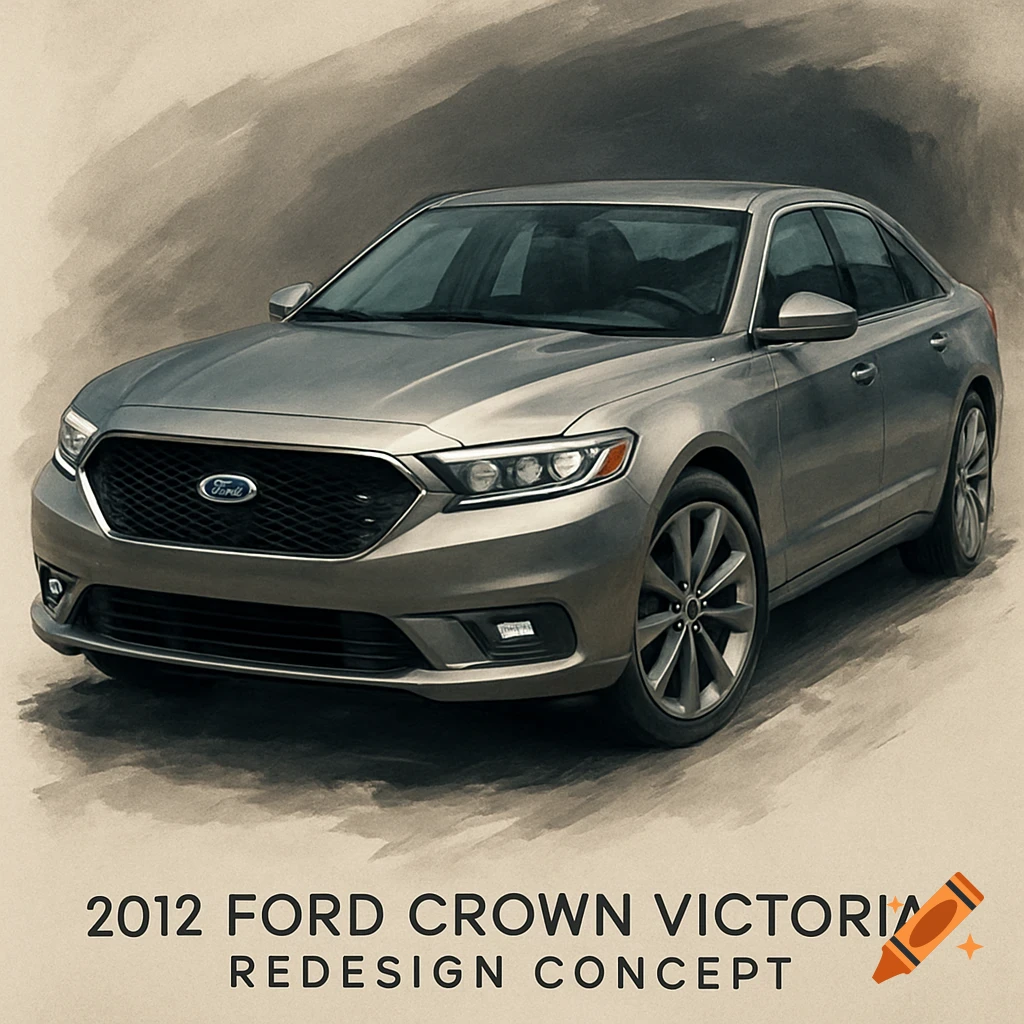 Digital sketch of a Ford Crown Victoria redesign concept car. on Craiyon