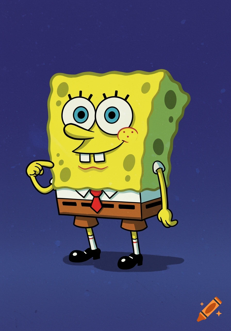 Spongebob Squarepants cartoon character pointing on a blue background ...