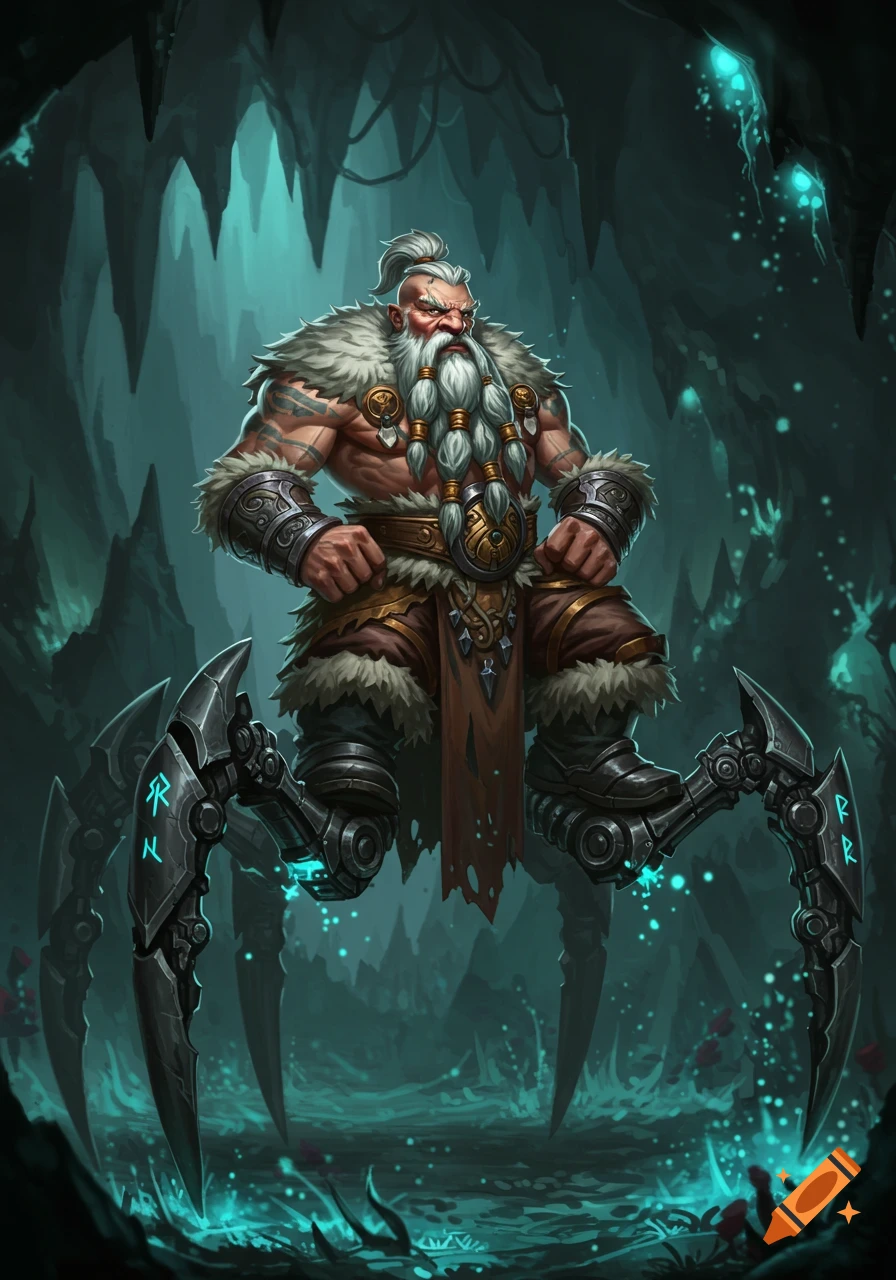 Fantasy illustration of a powerful dwarf with a beard, fur armor, and ...