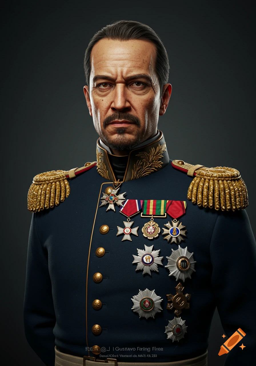 Realistic 3D portrait of a man in a detailed historical military ...