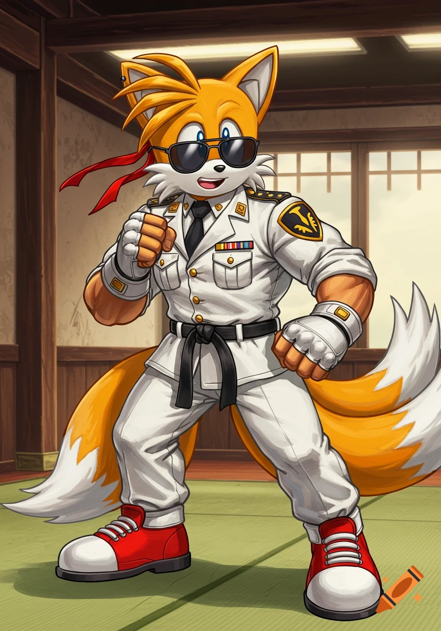 Tails from Sonic the Hedgehog dressed as Guile from Street Fighter in a ...