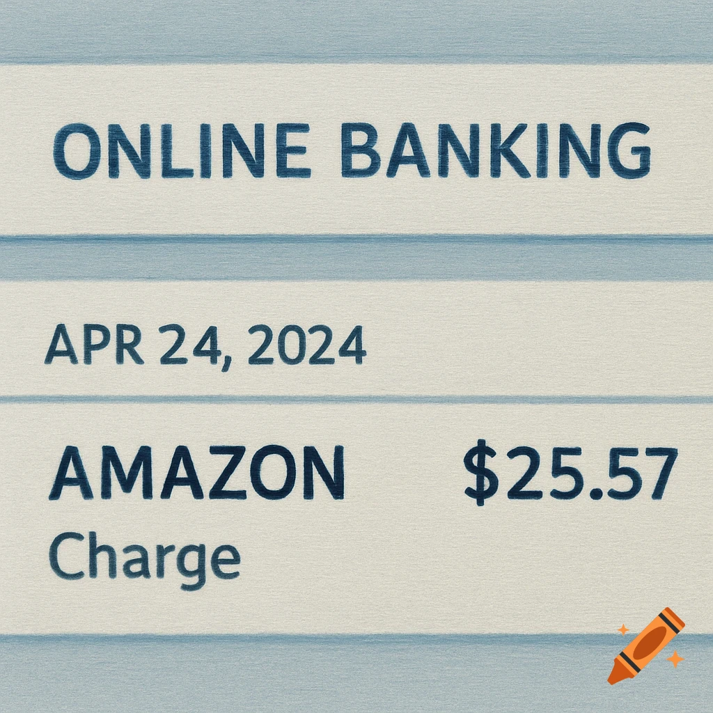 Close-up of an online banking statement showing an Amazon charge for ...