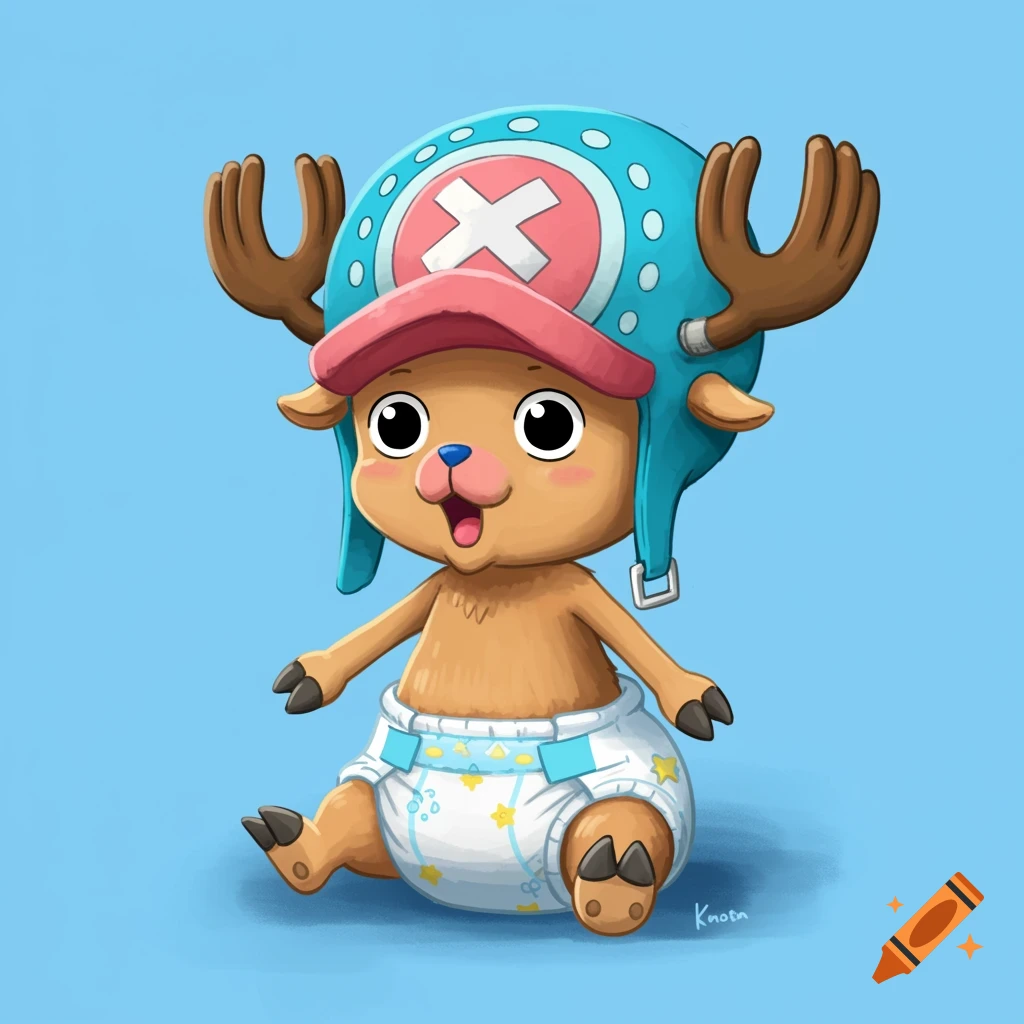 Illustration of Tony Tony Chopper in a diaper, wearing his blue hat. on ...