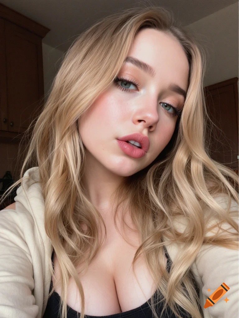 Close-up photorealistic portrait of a young woman with blonde hair and blue-green eyes. on Craiyon