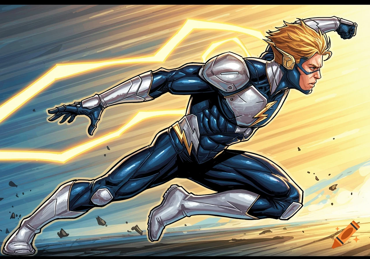 Comic art of a speedster superhero running with lightning effects. on ...