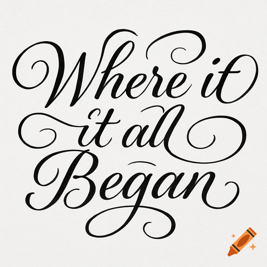 Swirly black calligraphy text on white that reads 'Where it all Began ...