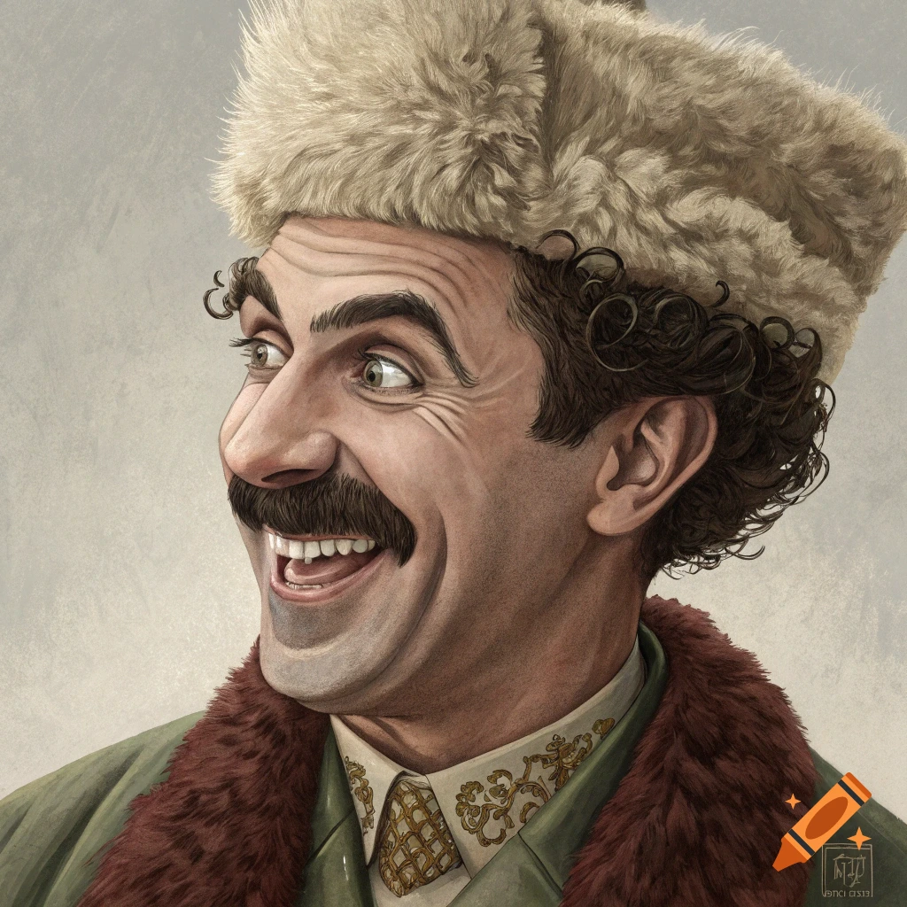 Illustrated portrait of a man resembling Borat with a large mustache ...