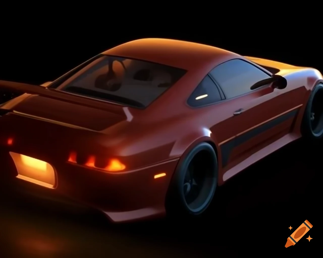 Fictional sports coupe showcased in 3D videogame graphics on Craiyon