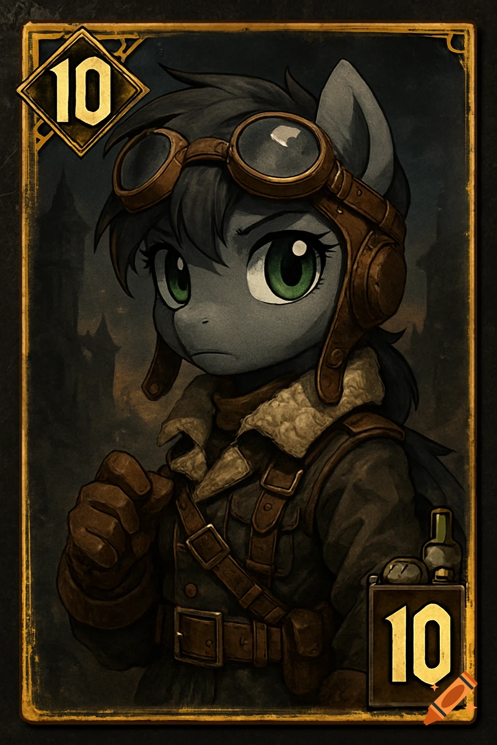 Anime art of an anthropomorphic grey pony aviator character on a ...