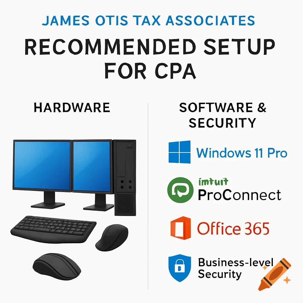 Diagram showing recommended computer hardware and software for a CPA ...