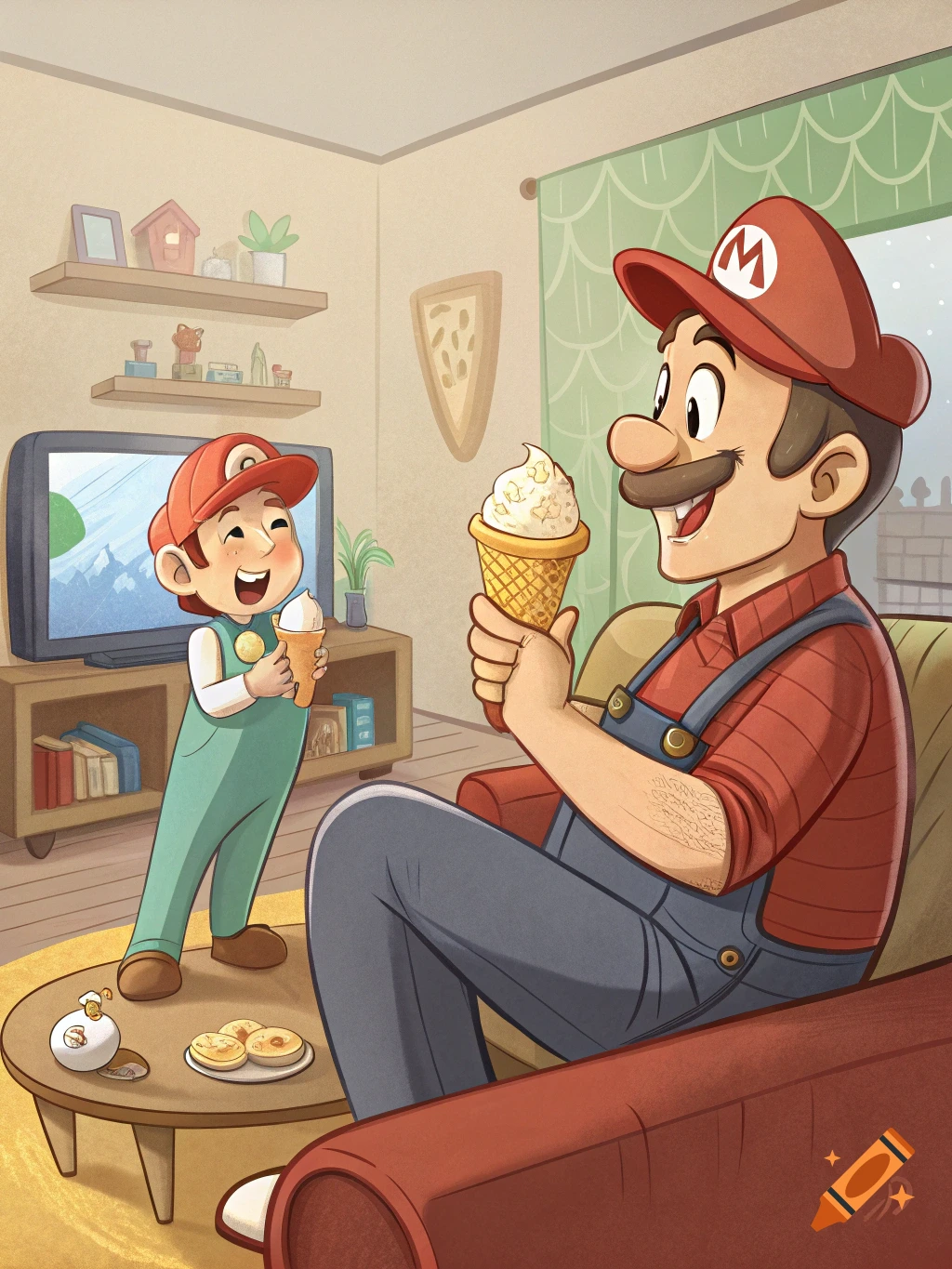 Cartoon of two figures resembling Mario characters eating ice cream in ...
