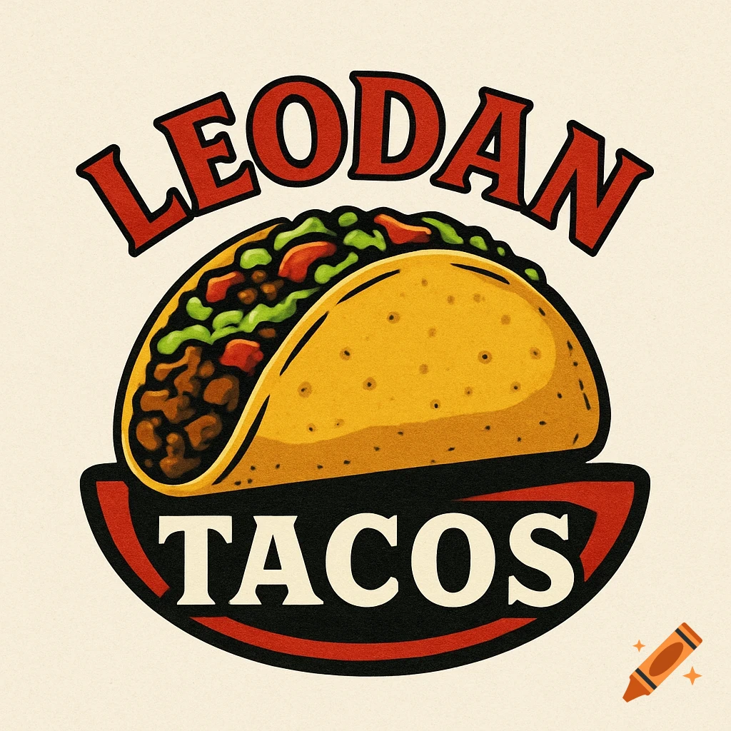 A logo for Leodan Tacos featuring a stylized taco. on Craiyon