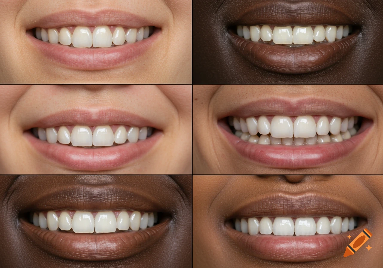 Close-up grid of diverse mouths showing teeth and gums on Craiyon