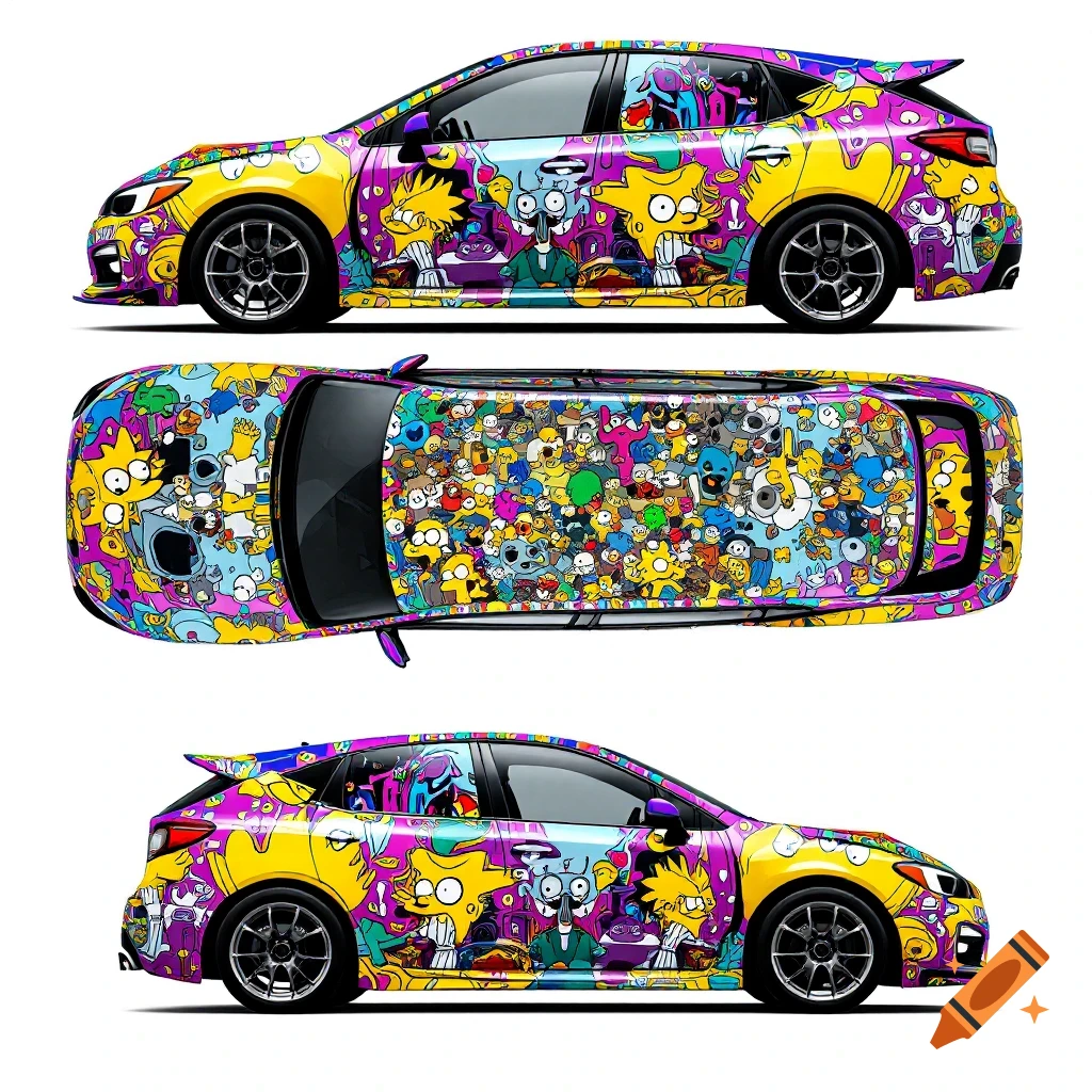 Subaru car wrap featuring trippy, melting cartoon characters in a ...