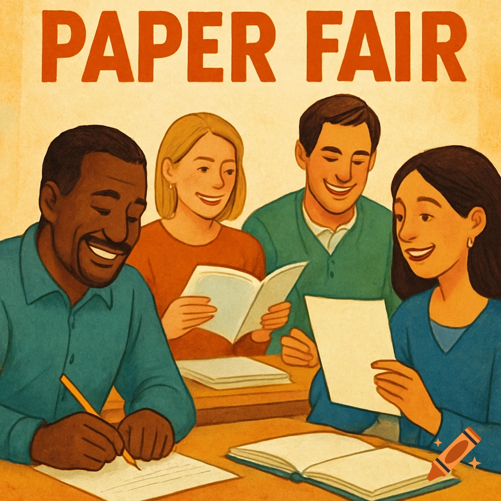 Animated illustration of adult learners reading and writing at a table ...