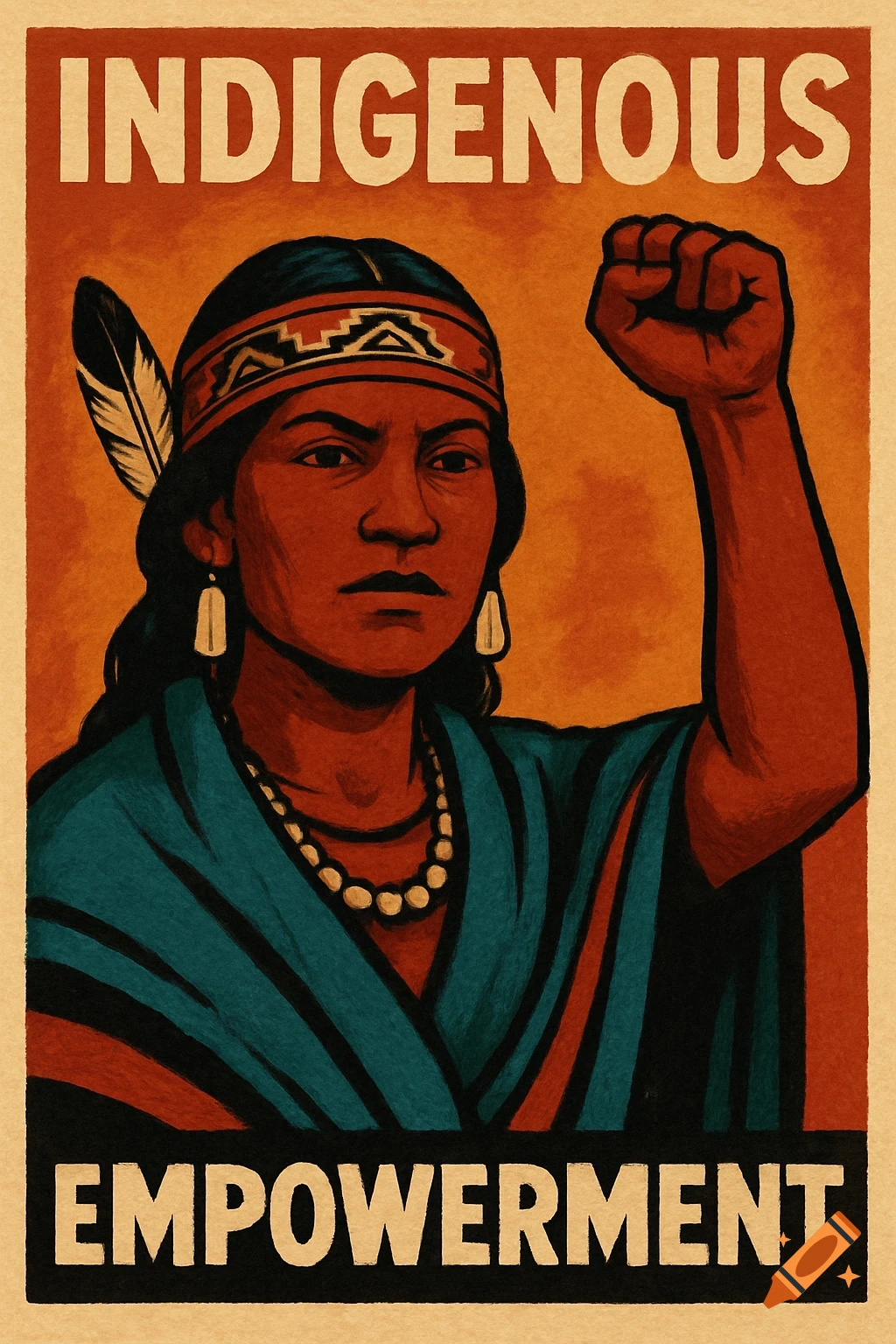 Poster of an indigenous person with a raised fist. Text reads ...