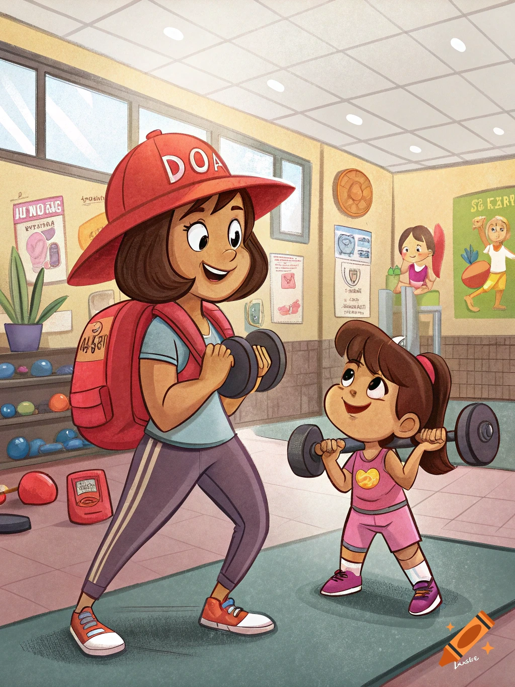 Cartoon illustration of two characters, one adult and one child ...