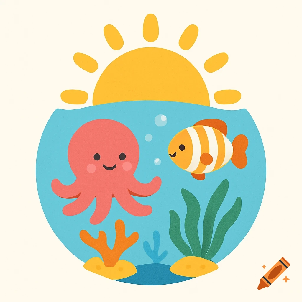 Cute cartoon illustration of an octopus and clownfish underwater with ...