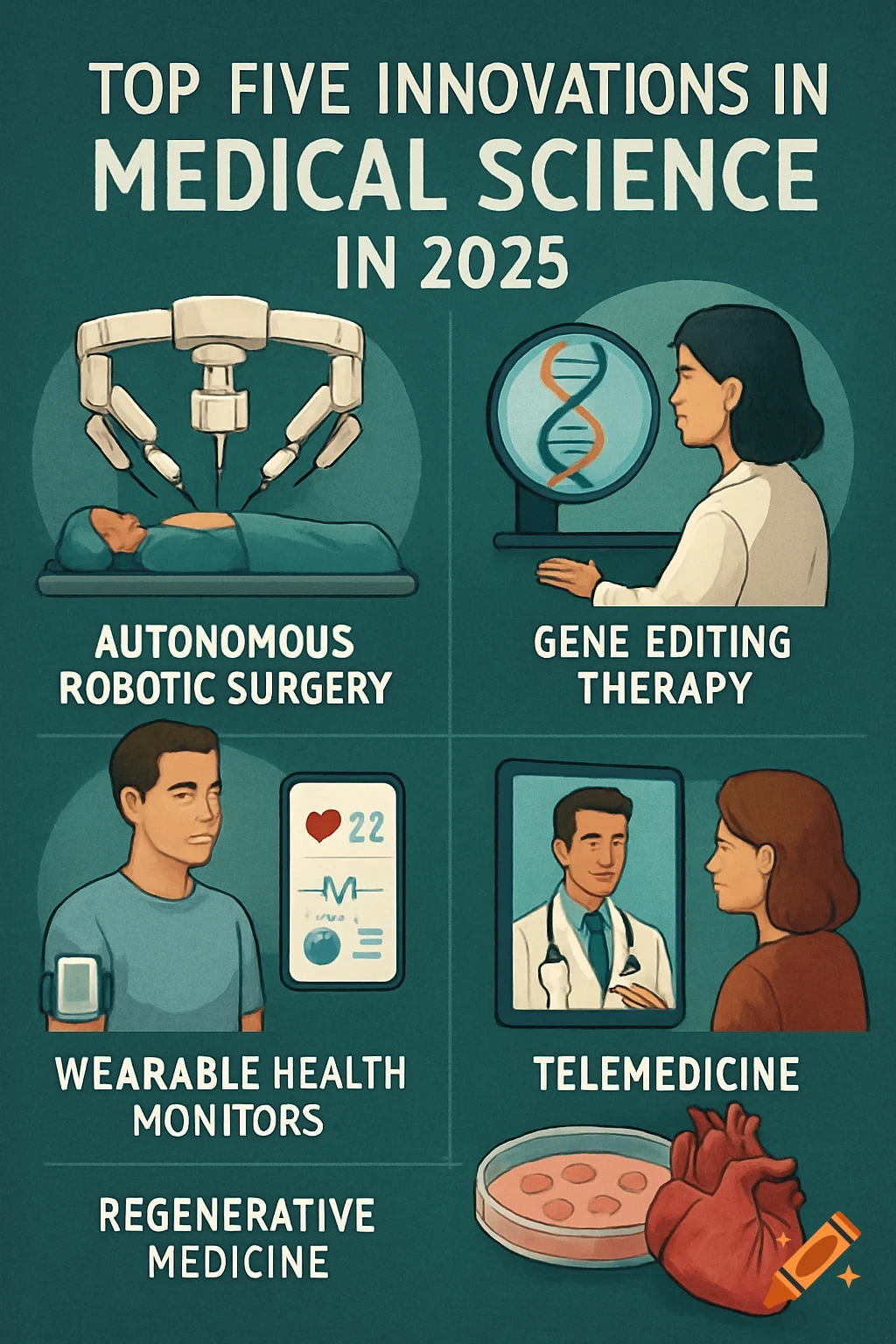 An illustration listing the top five innovations in medical science in ...