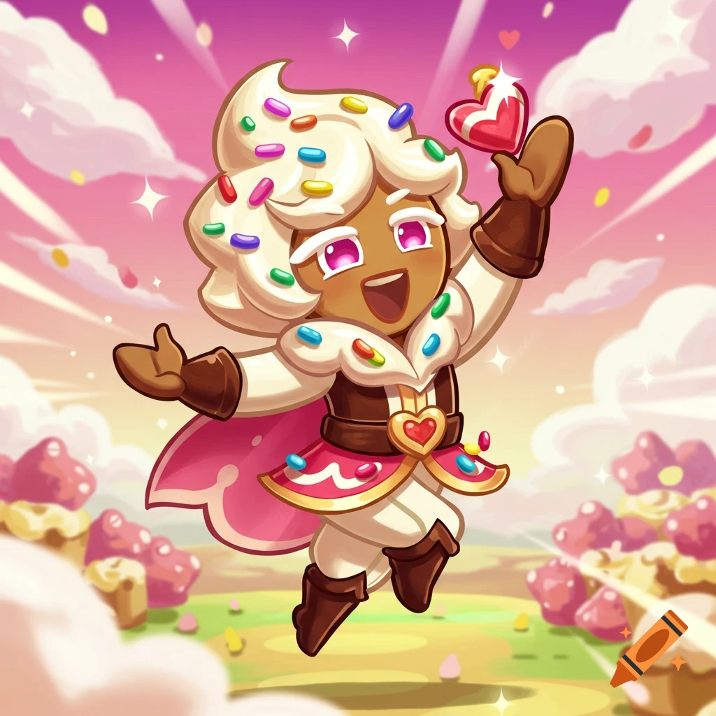 A stylized character in the style of Cookie Run Kingdom, with cream ...