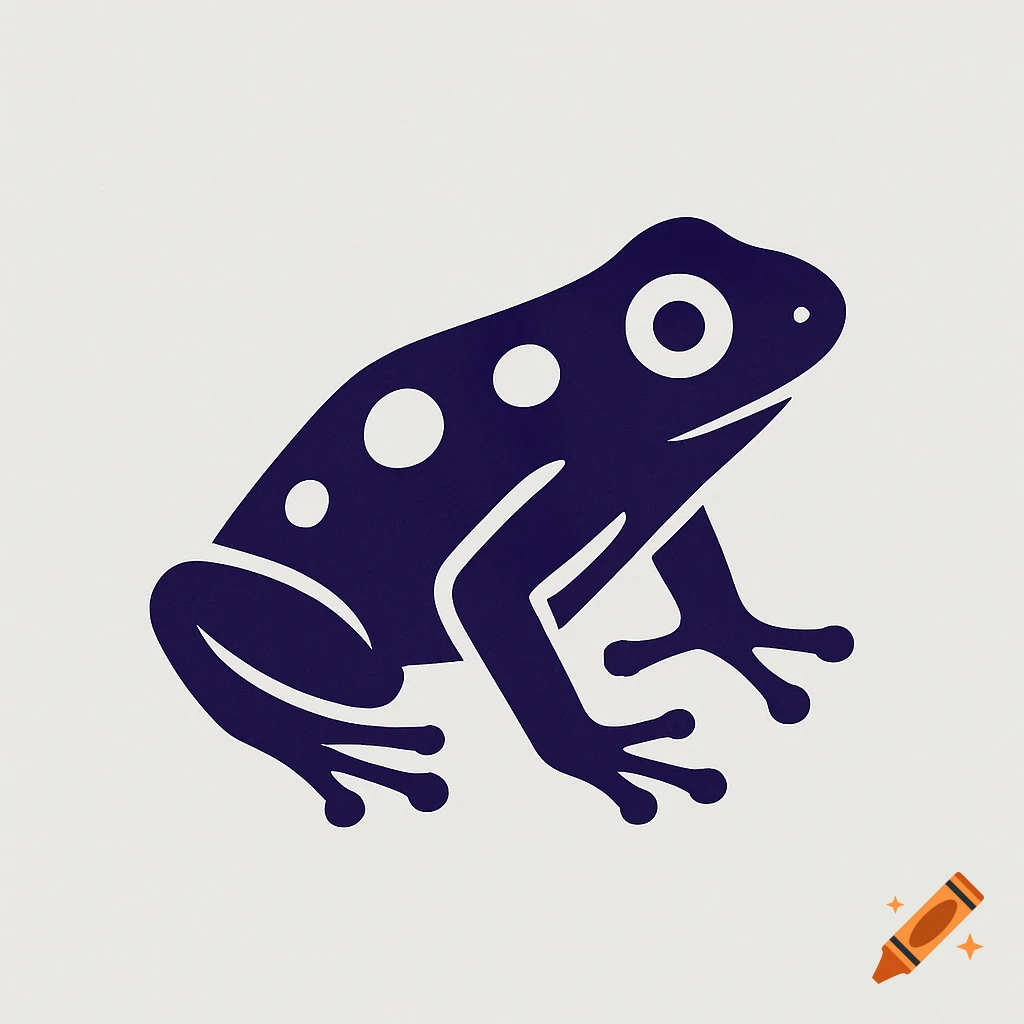 Minimalist dark blue frog logo with white spots on Craiyon