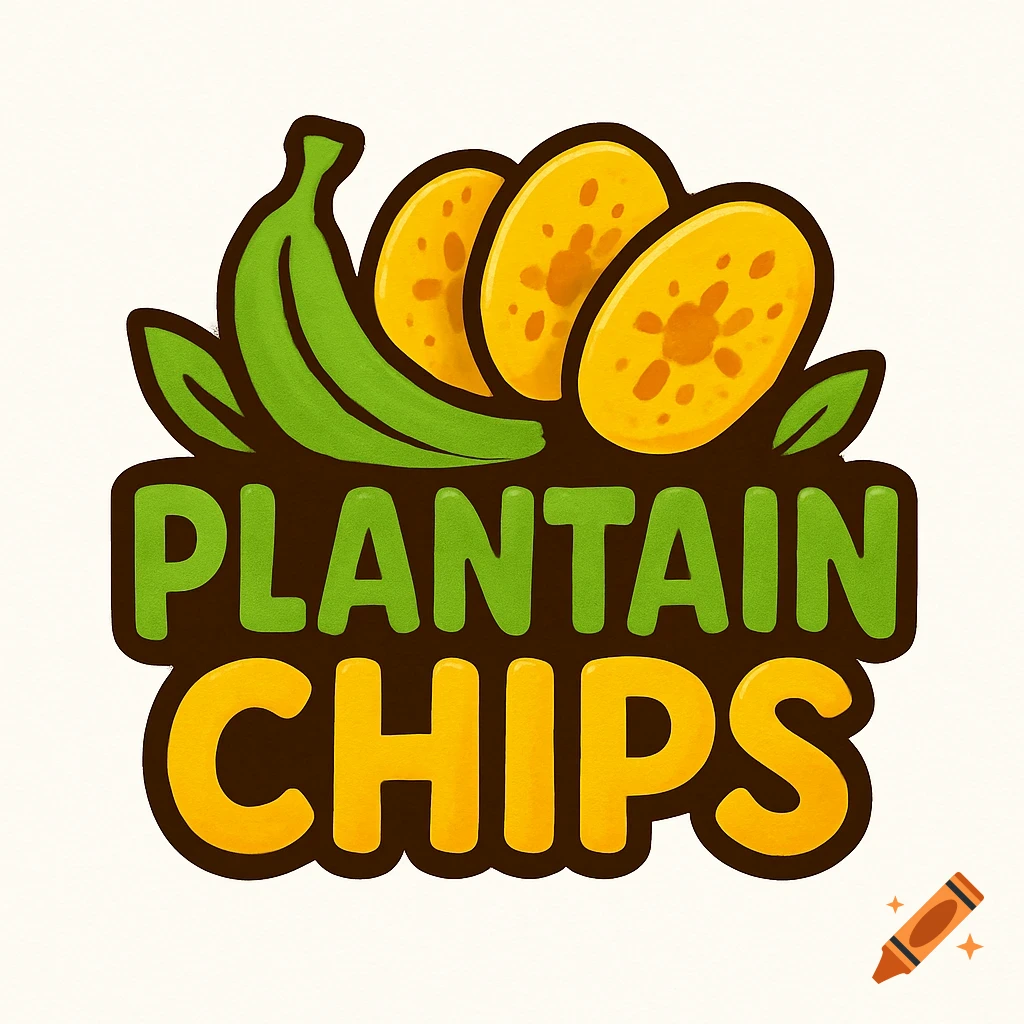 Playful logo for plantain chips featuring a banana, chips, and text. on ...