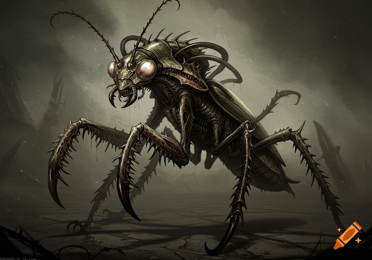 Realistic monstrous insect creature with sharp claws in the style of H ...