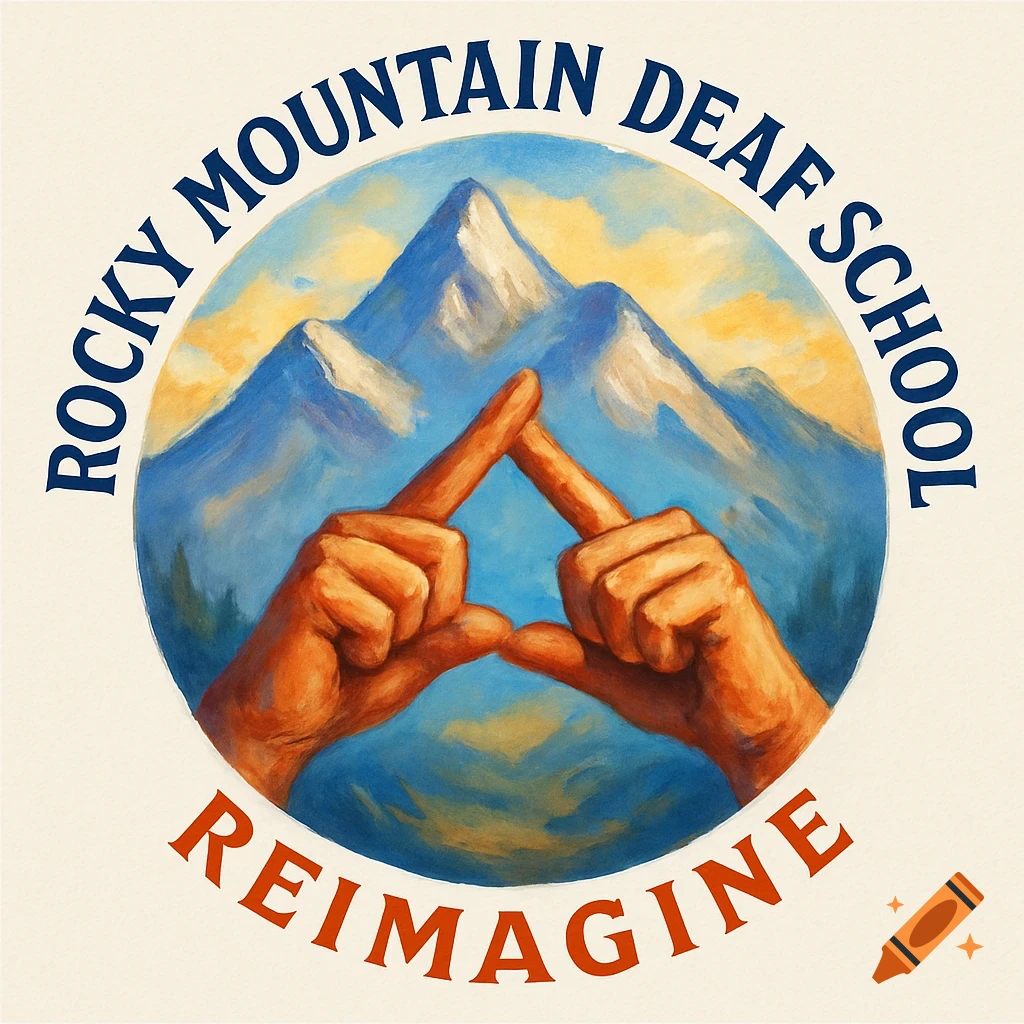 Logo for Rocky Mountain Deaf School with mountains, hands forming a ...