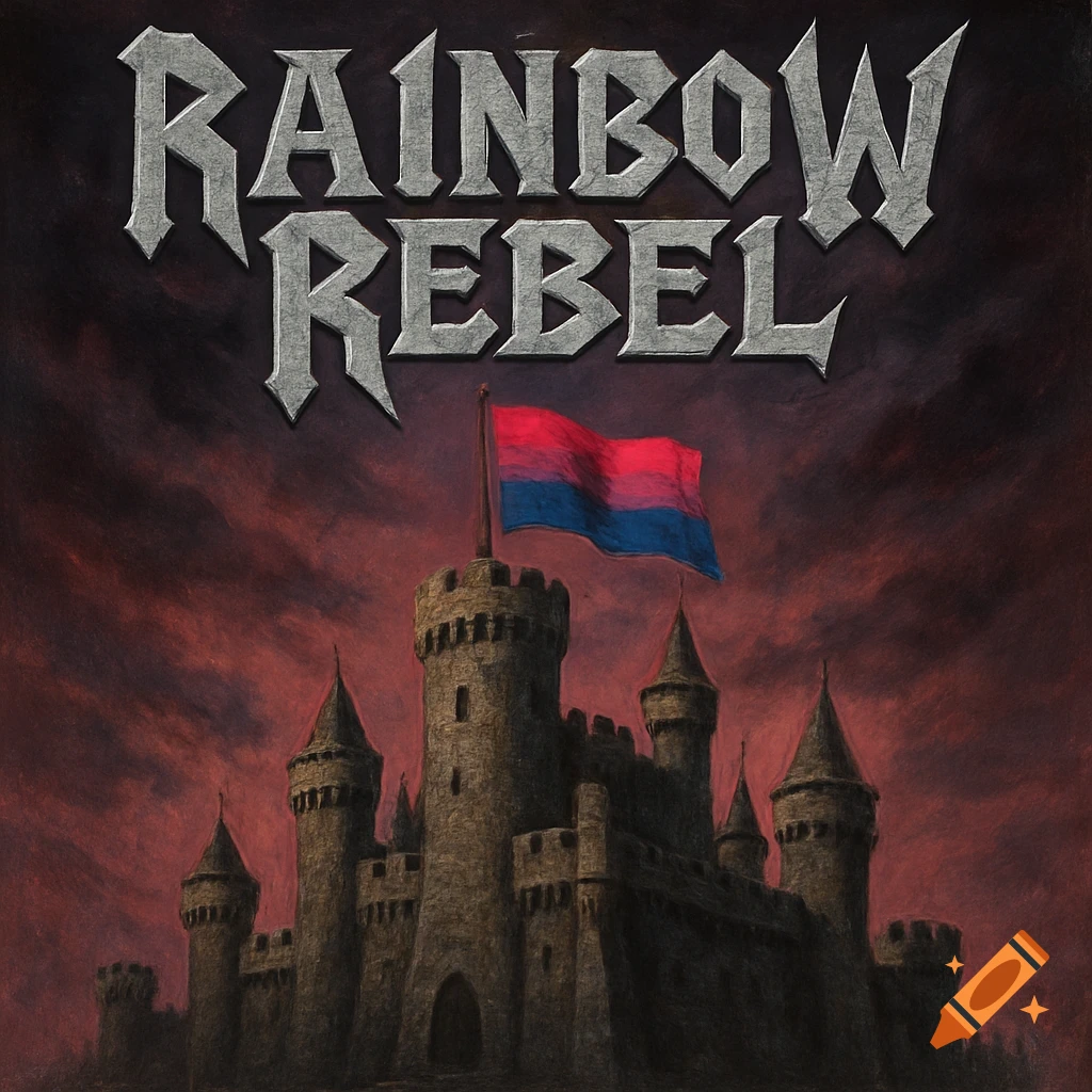 Album cover art depicting a castle with a bi pride flag and the text ...