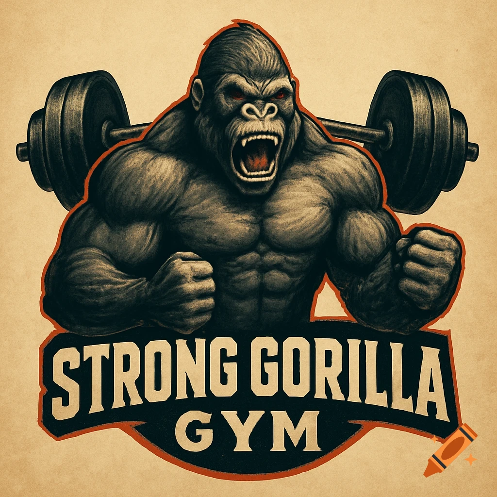 Logo of a strong gorilla lifting a barbell with the text STRONG GORILLA ...