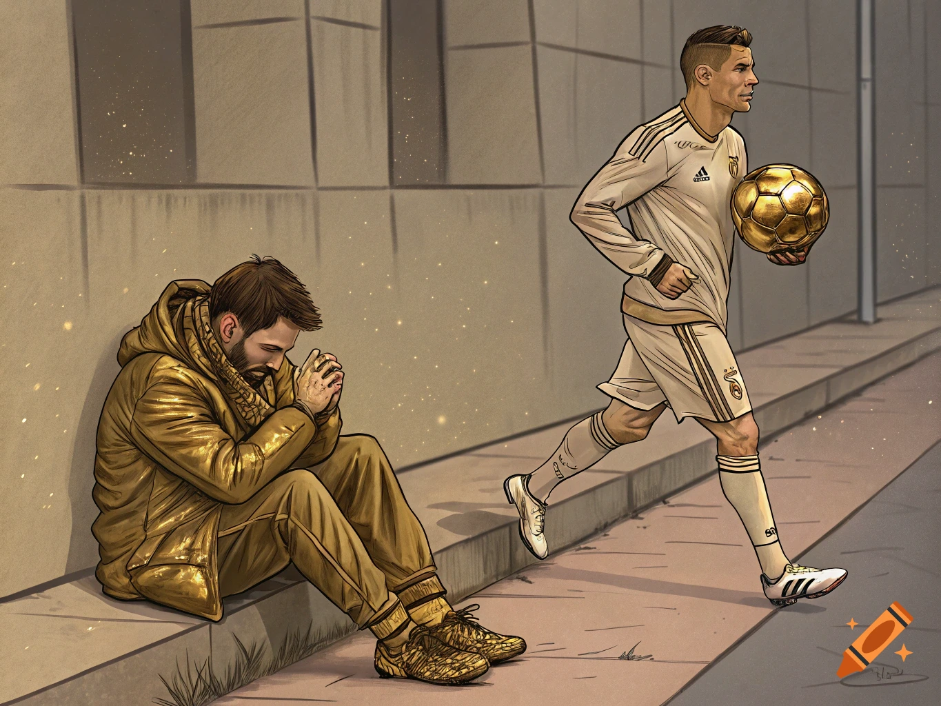 Illustration of a football player running with a golden ball while ...