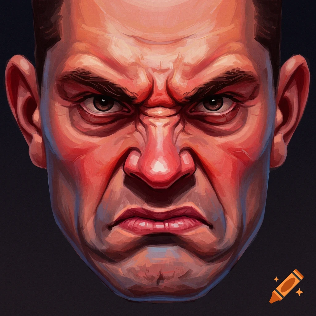 Close-up stylized illustration of an angry man's face. on Craiyon