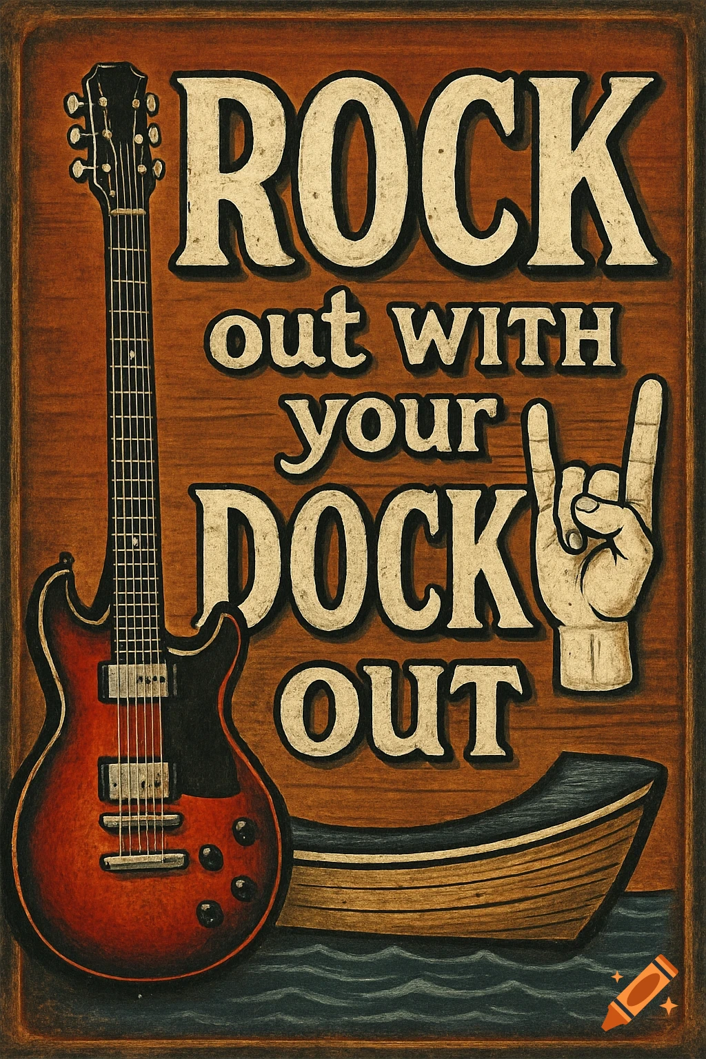 Sign with text 'ROCK out with your DOCK out', guitar, rock hand sign ...