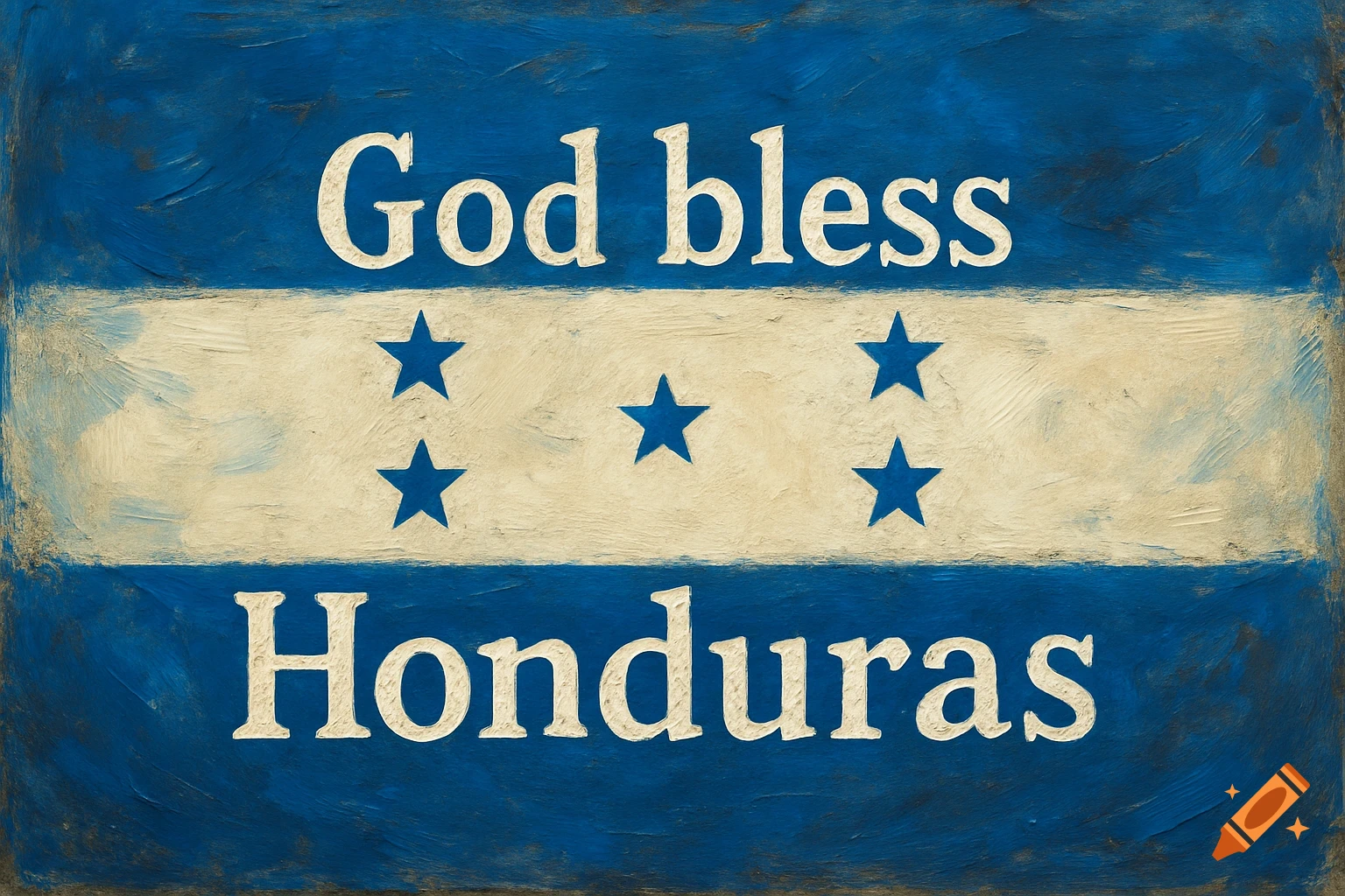Painted Honduras flag with five blue stars and the text 'God bless ...