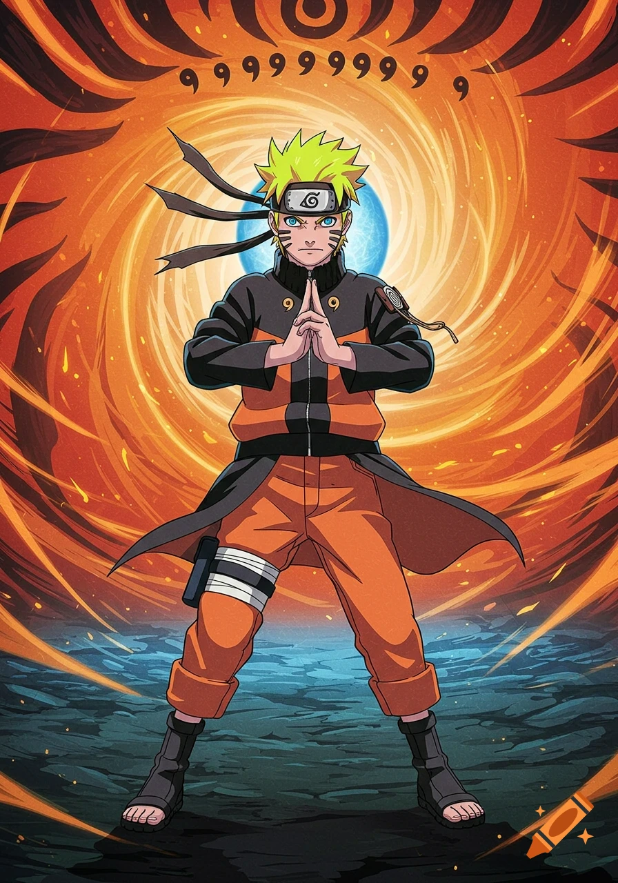 Naruto character stands in a dynamic pose with hands clasped, against ...