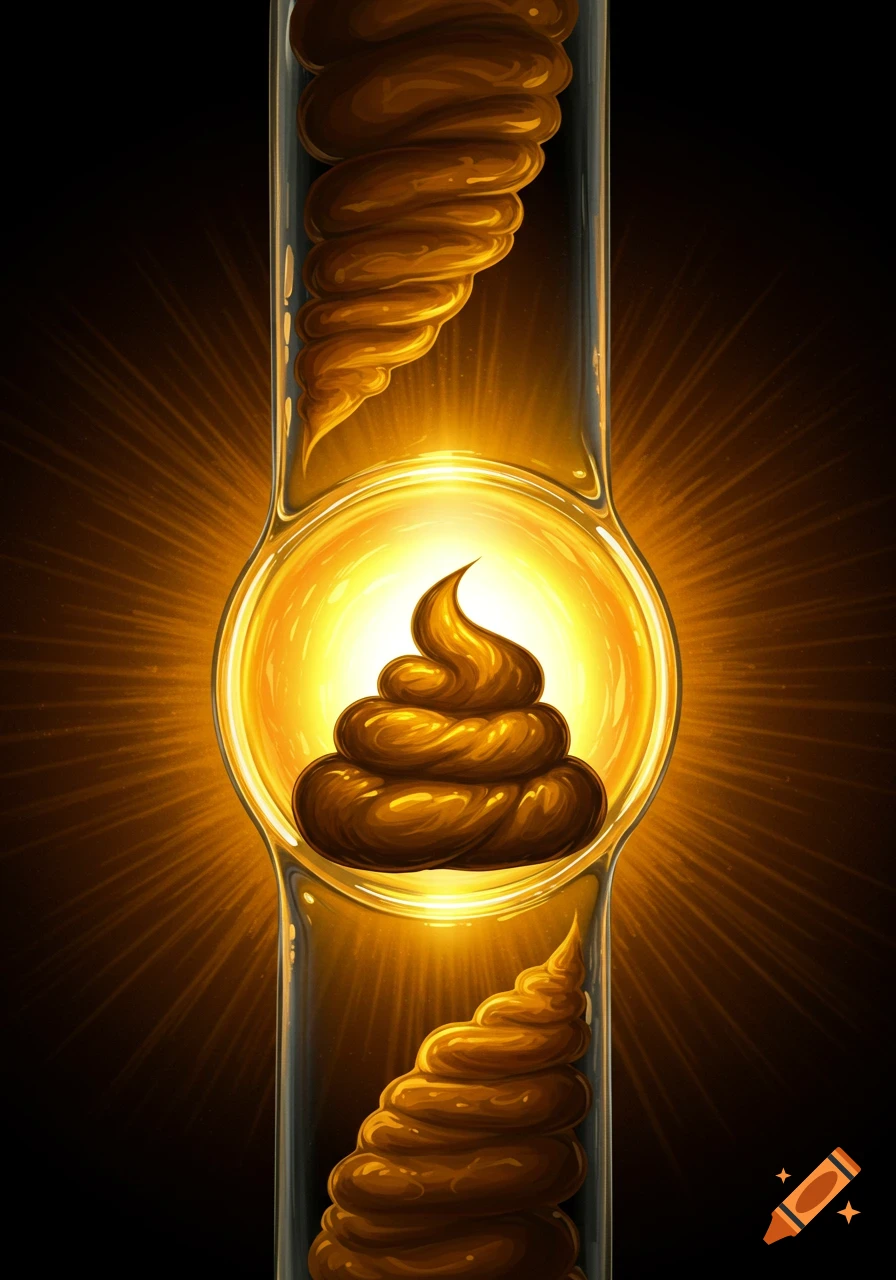 Stylized illustration of brown piles of feces inside a glowing glass ...