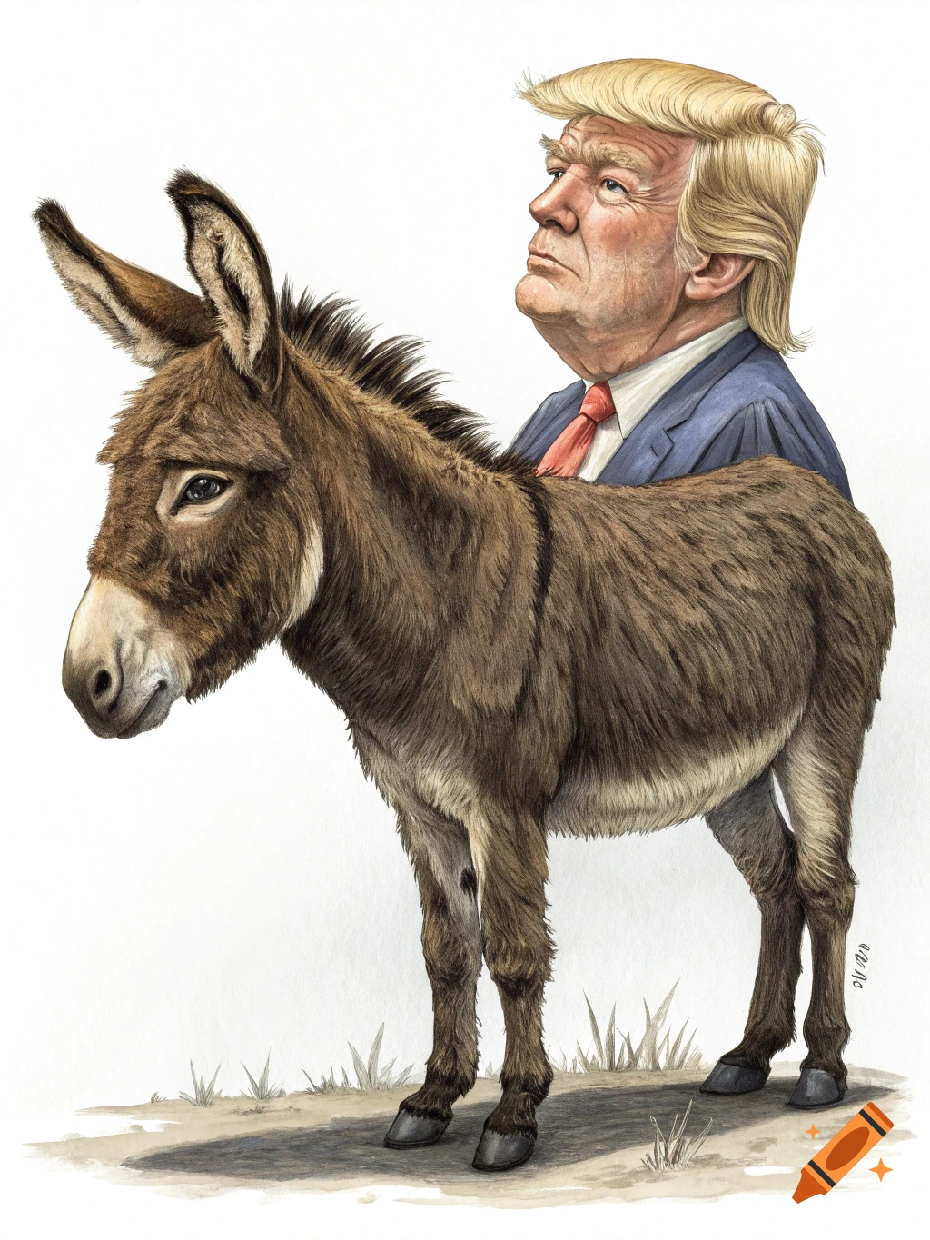 Caricature of Donald Trump riding a donkey in a detailed illustration ...
